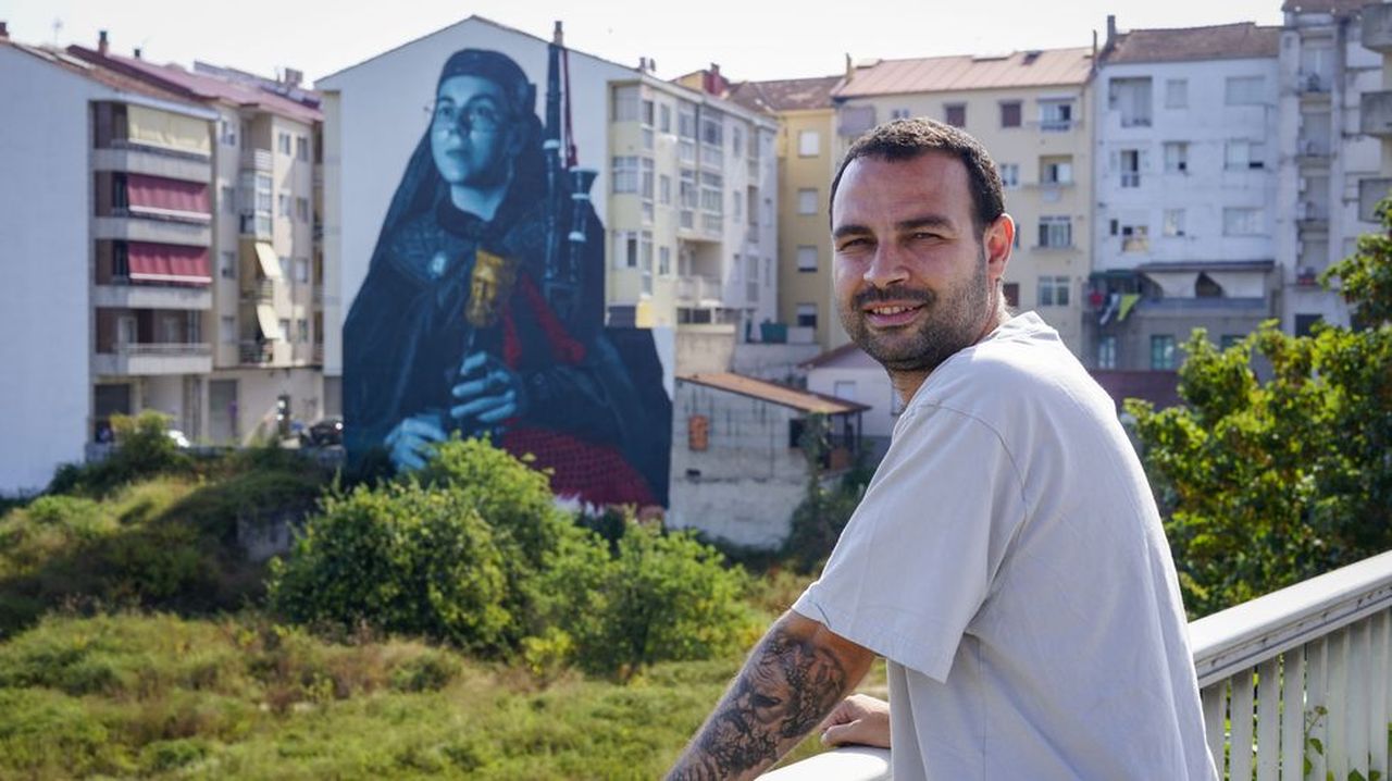 El nuevo mural de Mon Devane en Ourense: una gaiteira de más de veinte metros de alto