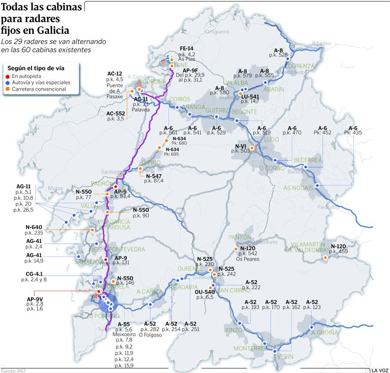 El mapa de los radares de tráfico reajustados