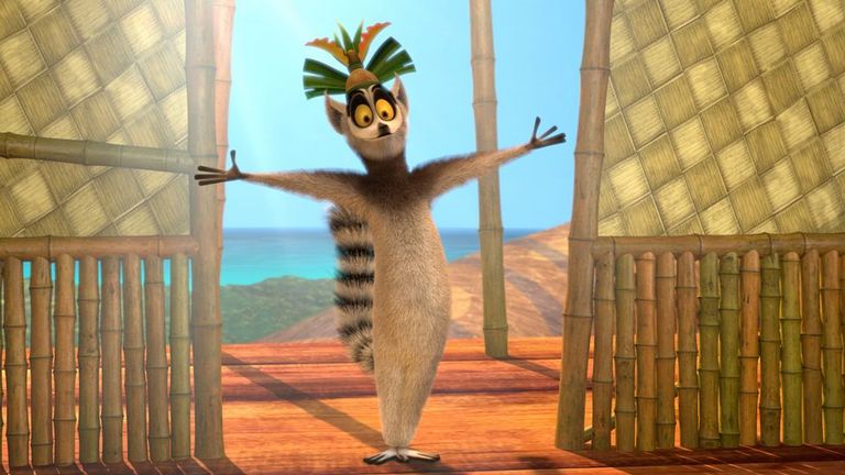 Rey Julien, el lémur de «Pingüinos de Madagascar», monta su jungla en Clan